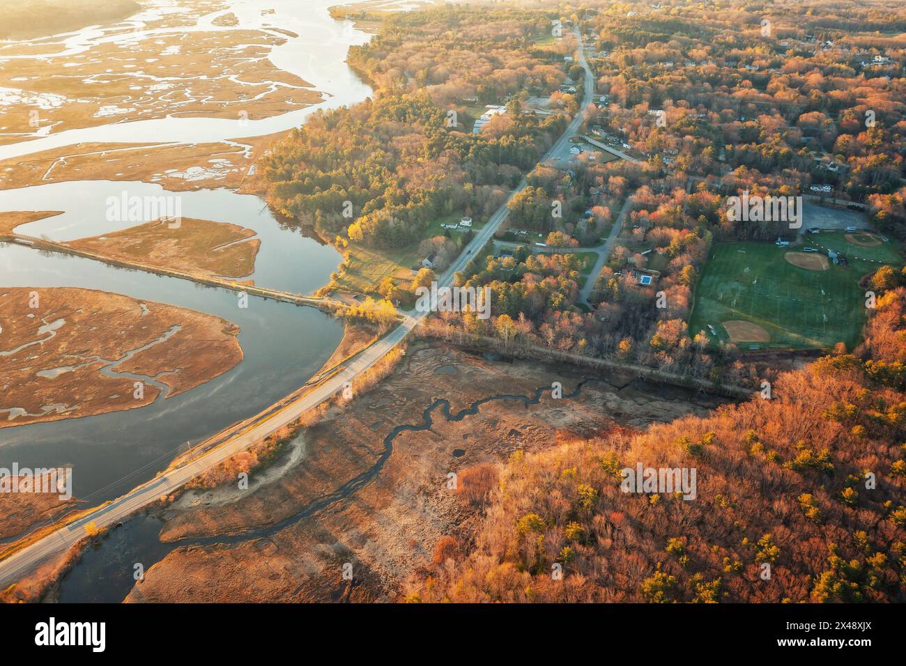 Autumn drone photo of Scarborough Park, USA. Top view of autumn trees ...