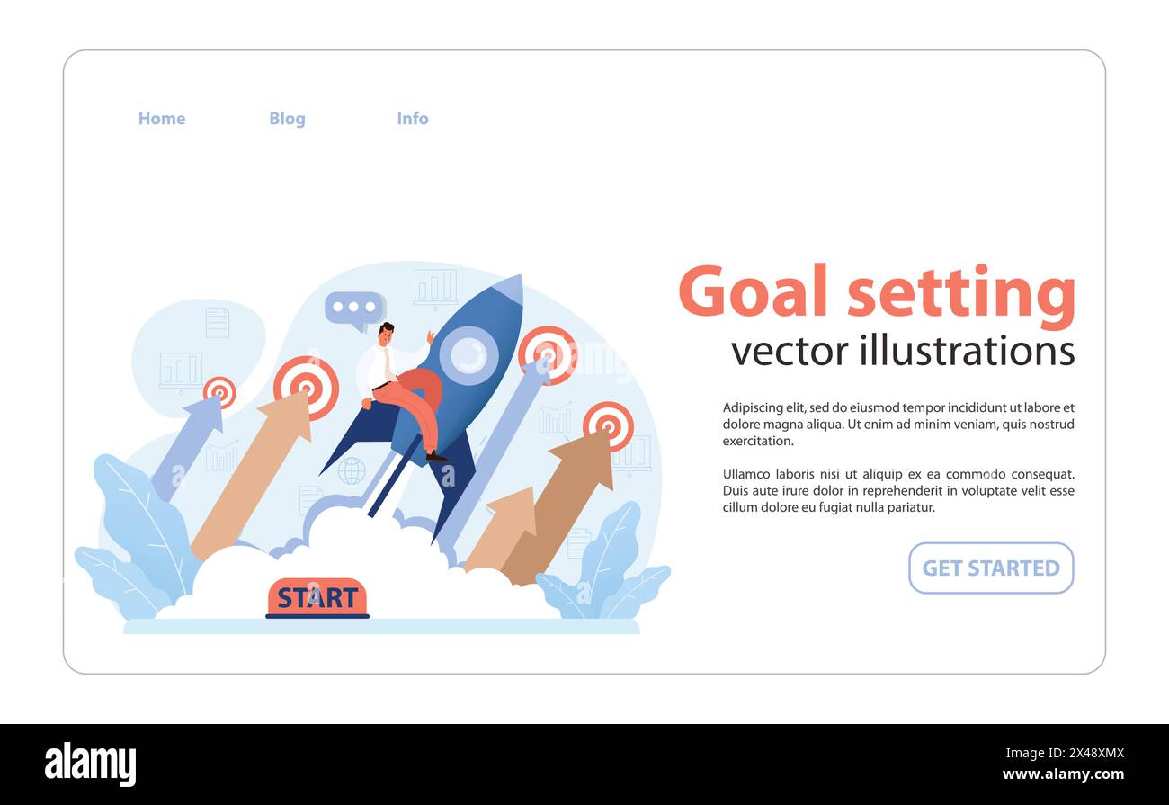 Goal setting concept. Man launching from the start, navigating rising ...