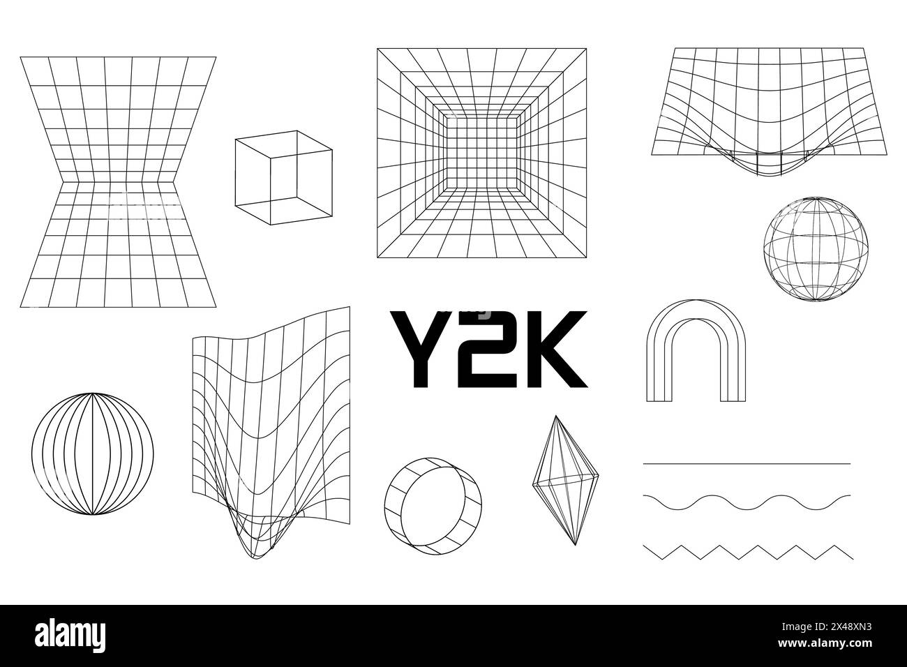 Set linear white geometric frame shape y2k, 3d . Vector for poster Stock Vector Image & Art - Alamy