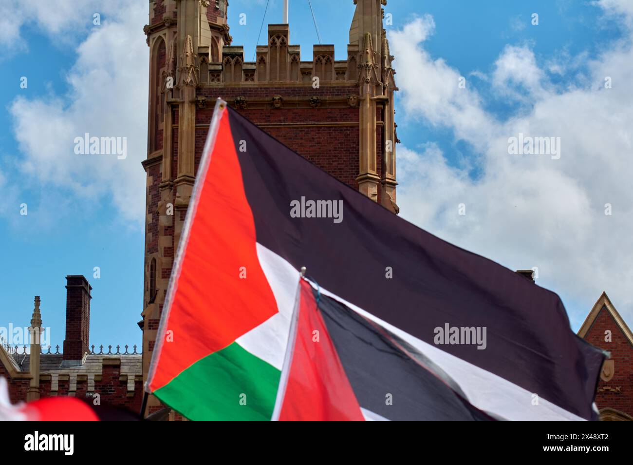 Belfast, United Kingdom 1 05 2024 Palestine flags displayed by ...