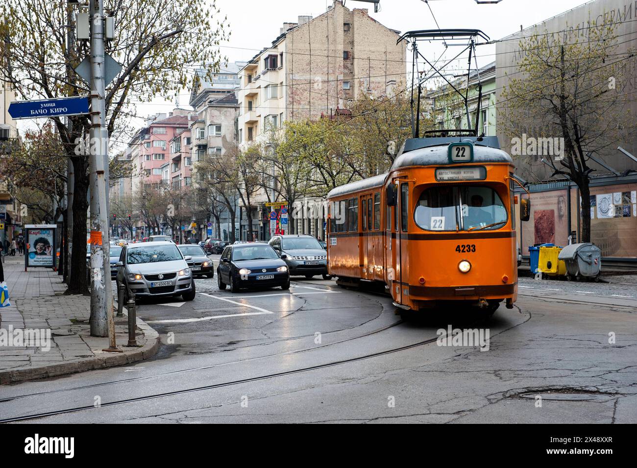 Vintage Tram, Line 23 Vintage Tram Line 23 Streetcar & Trolley driving through down town Sofia ...