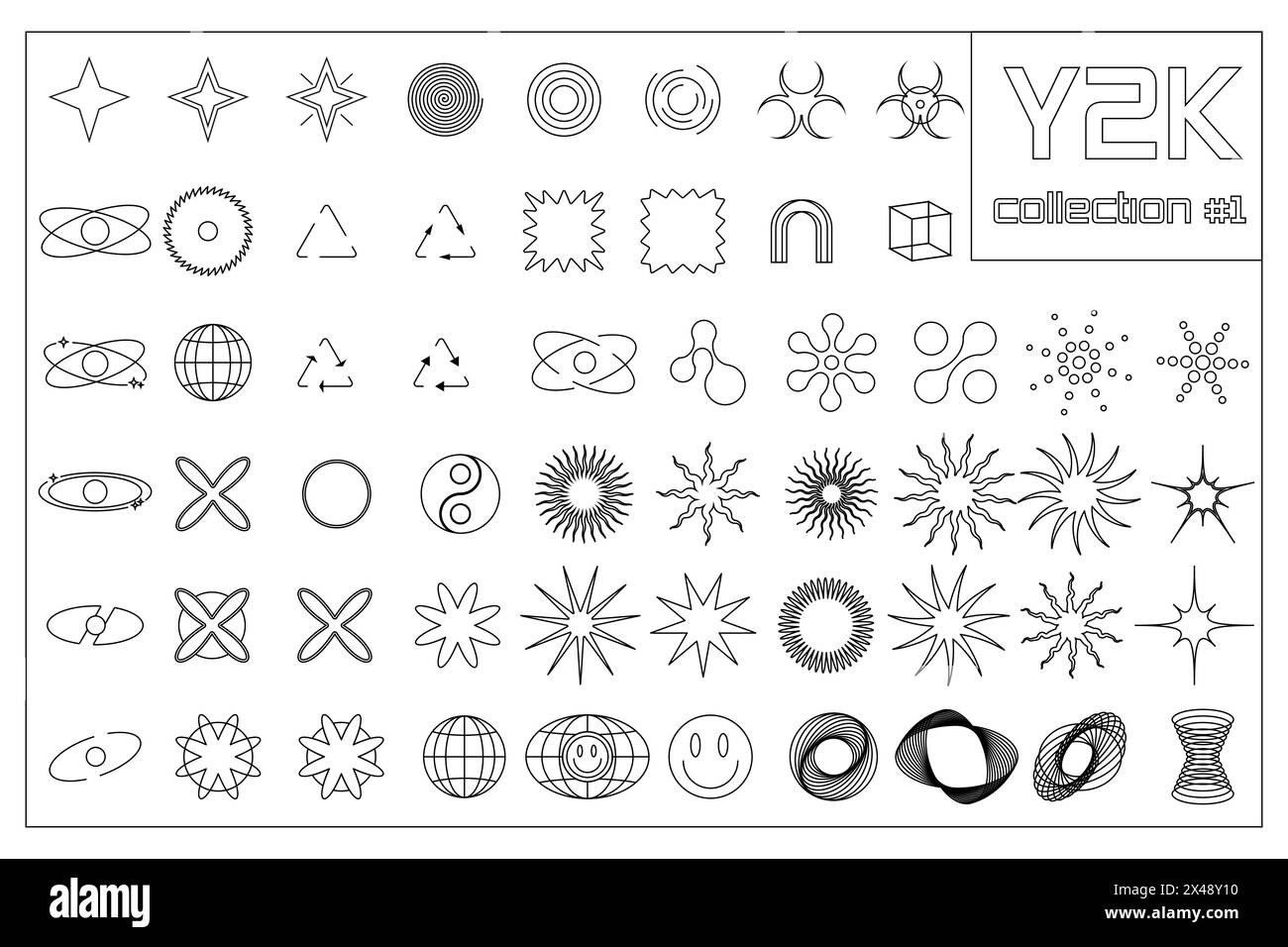 Set white line geometric figure y2k, 3d . Vector for poster Stock ...