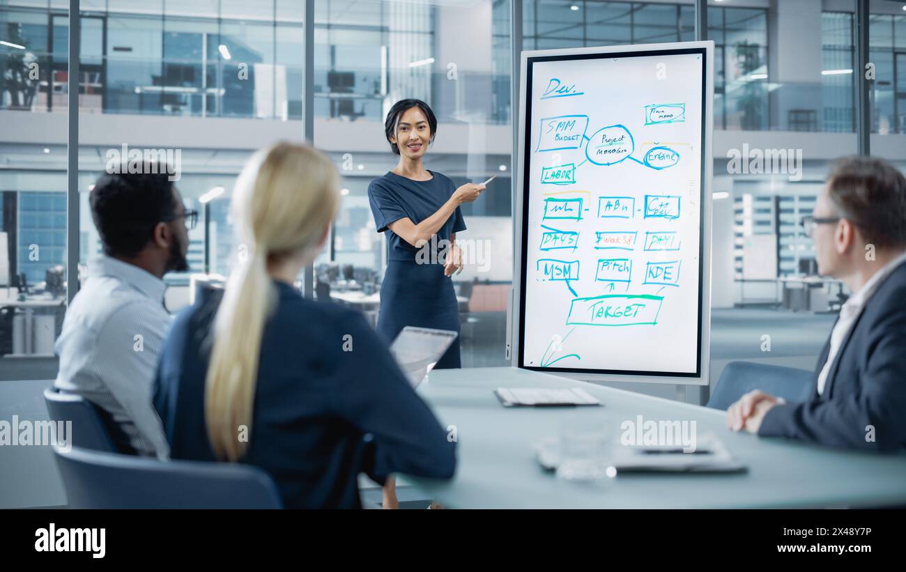 Female Operations Manager Holds Meeting Presentation for a Team of ...