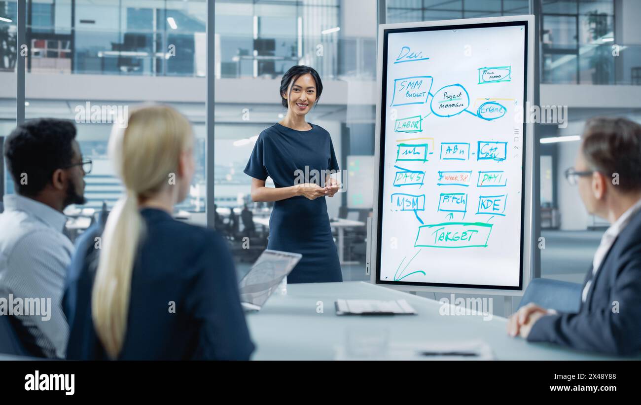 Female Operations Manager Holds Meeting Presentation for a Team of ...