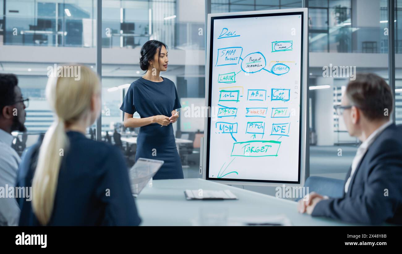 Female Operations Manager Holds Meeting Presentation for a Team of ...