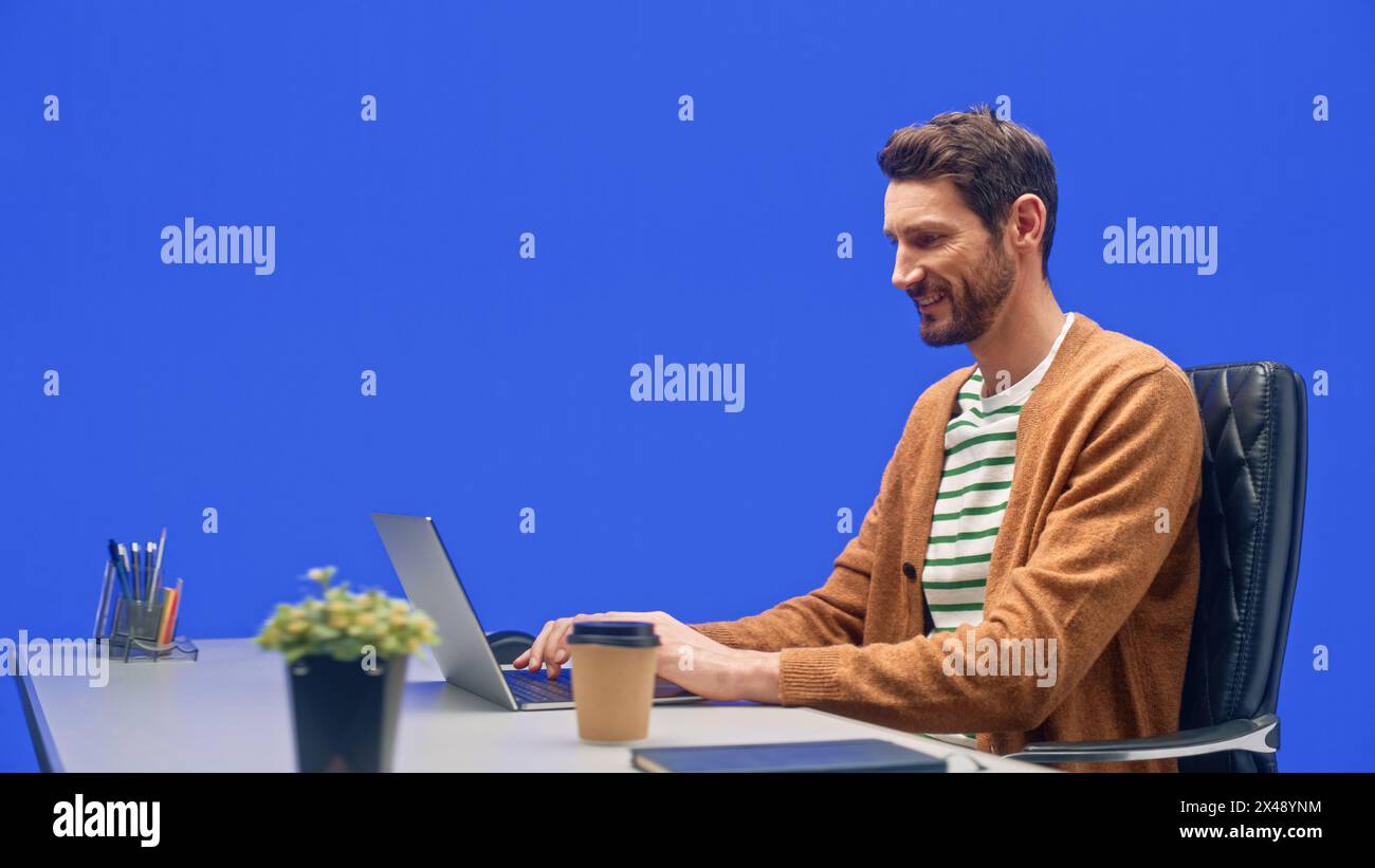 Green Screen Office Background: Caucasian Businessman Sitting at His ...
