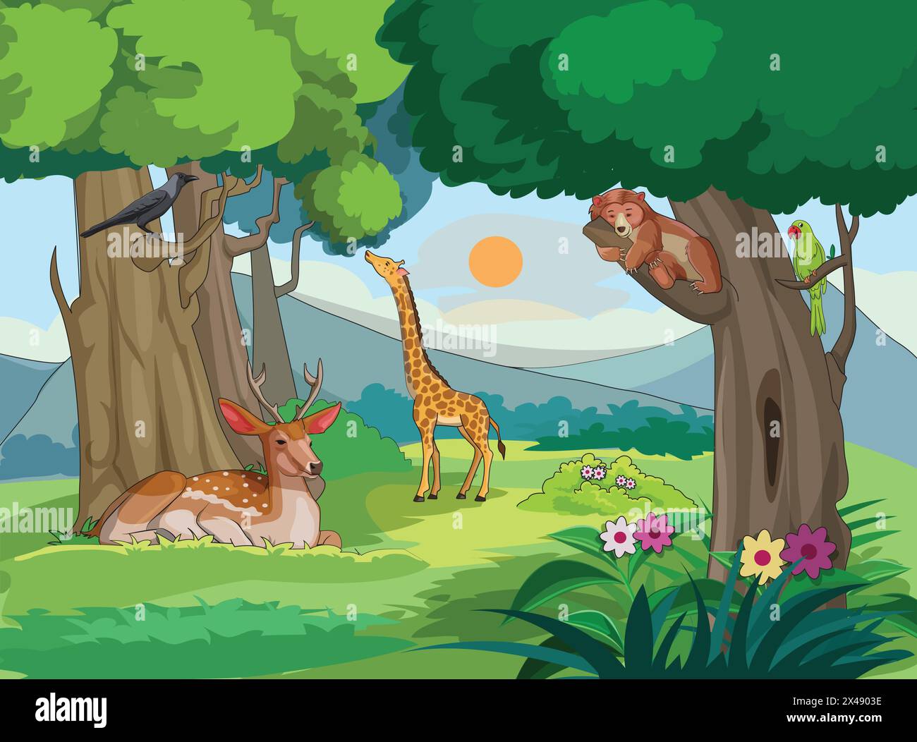 Cartoon forest jungle animals hi-res stock photography and images - Alamy
