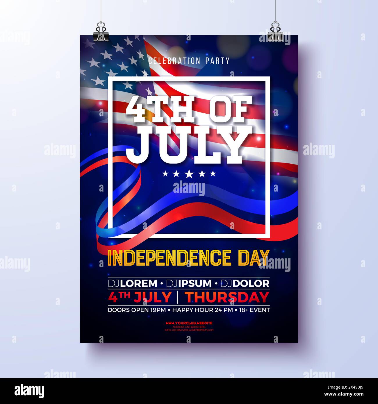 Independence Day of the USA Party Flyer Illustration with American Flag ...