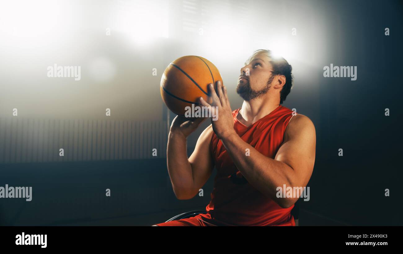 Wheelchair Basketball Play: Player Dribbling Ball, Ready to Shoot it ...