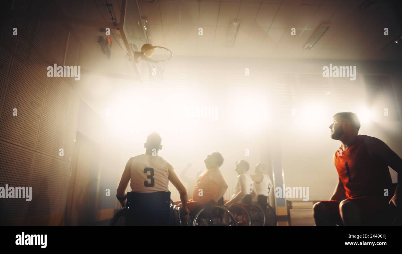 Wheelchair Basketball Game: Professional Players Competing, Passing ...