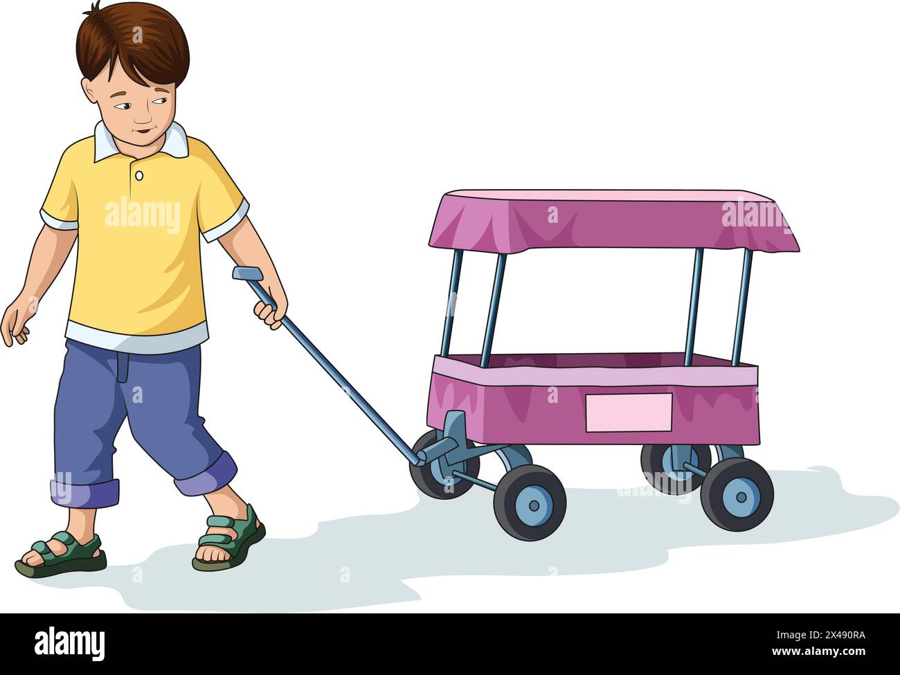 Cute boy dragging a trolley with his hands Stock Vector Image & Art - Alamy