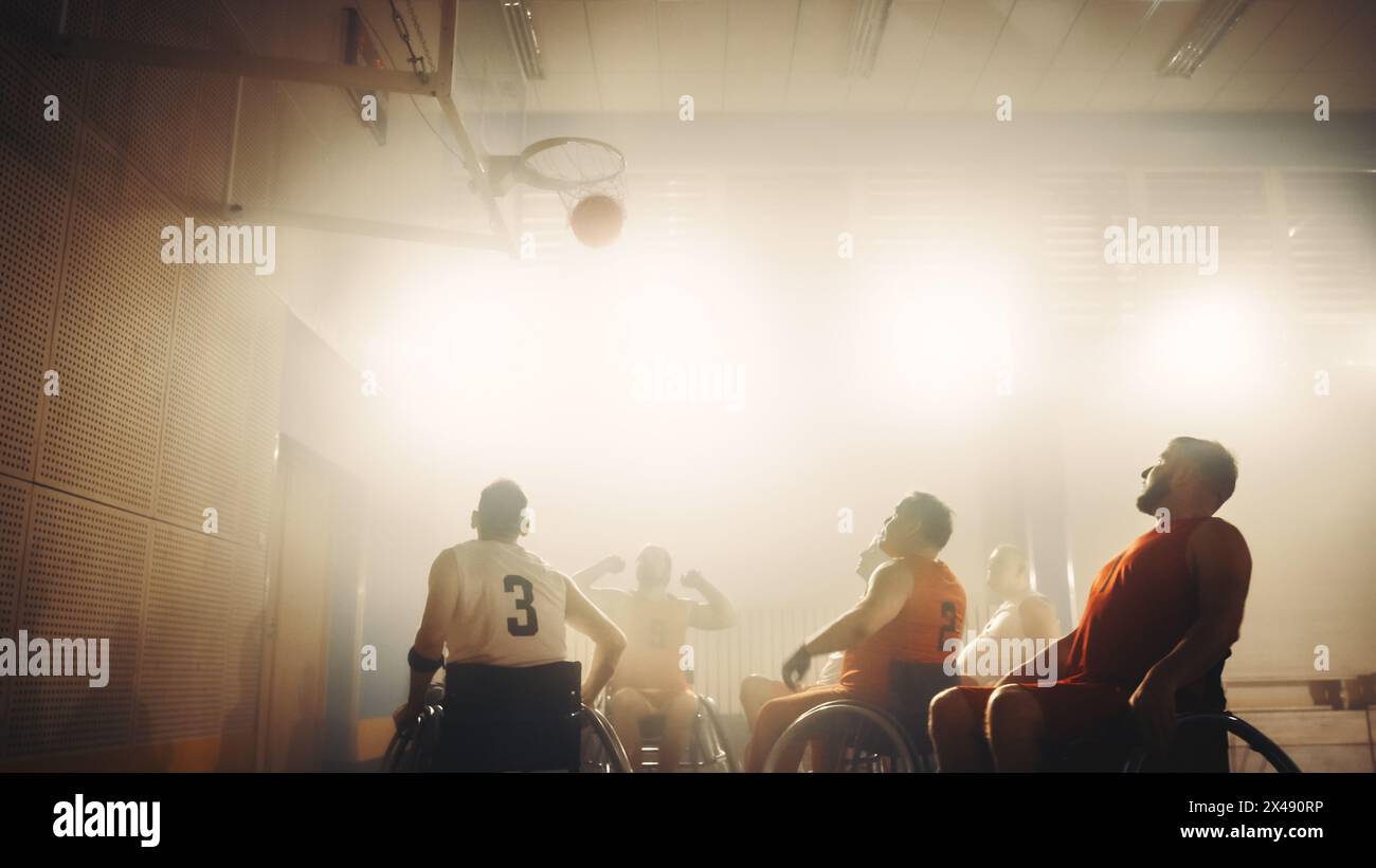Wheelchair Basketball Game: Professional Players Competing, Passing ...