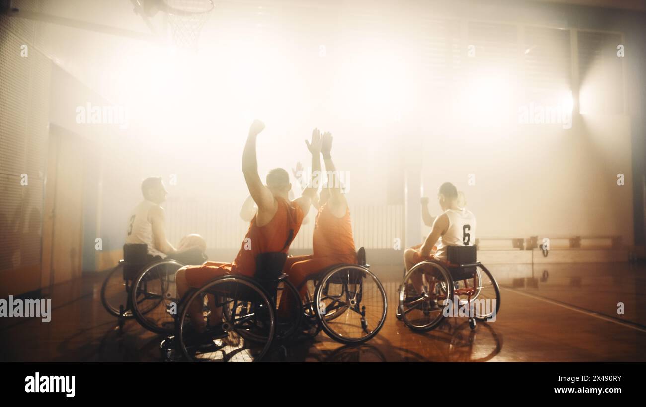 Wheelchair Basketball Game: Professional Players Competing, Shooting ...