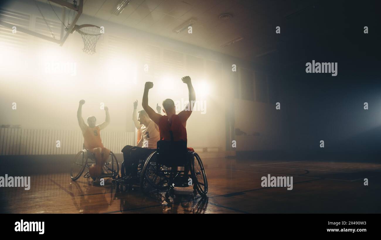 Wheelchair Basketball Game: Professional Players Competing, Shooting ...