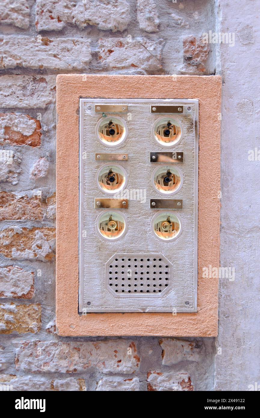 close up photo of intercom in the brick wall Stock Photo - Alamy