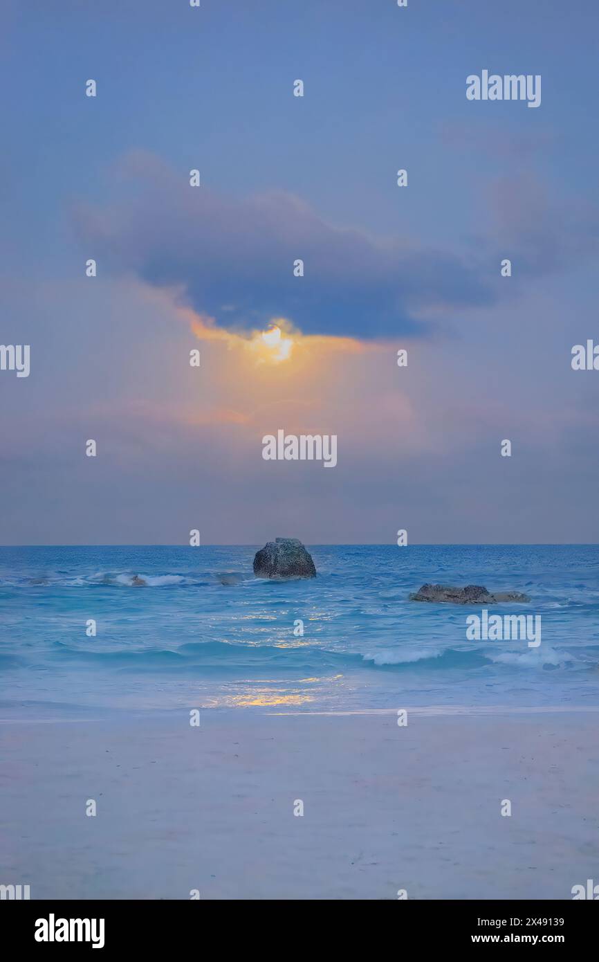 Glowing Pink Moon Rising Over Pink Bermuda Sand Stock Photo - Alamy
