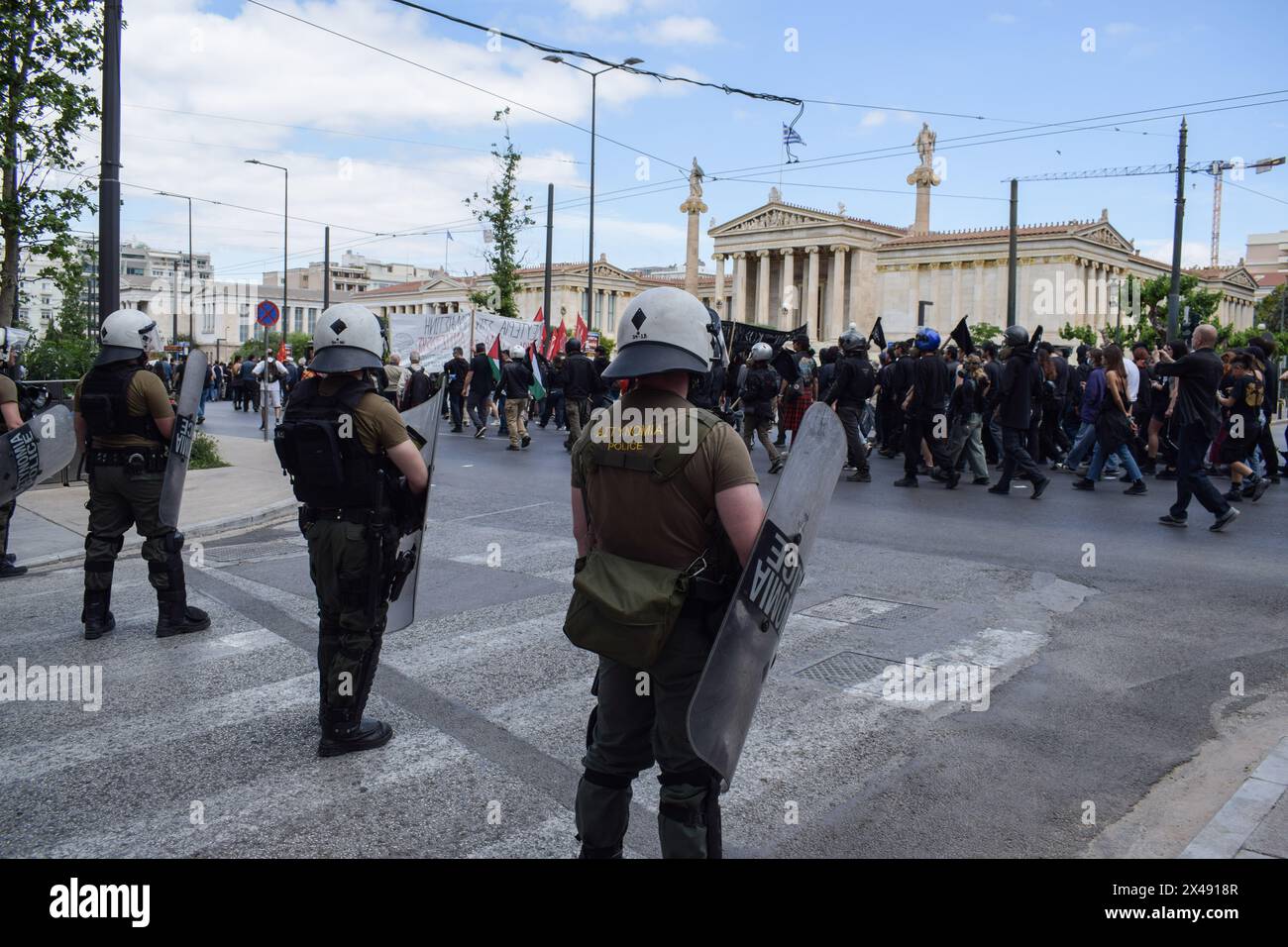 Athens, Greece. 1 May 2024. Riot Police Force stand close to the ...