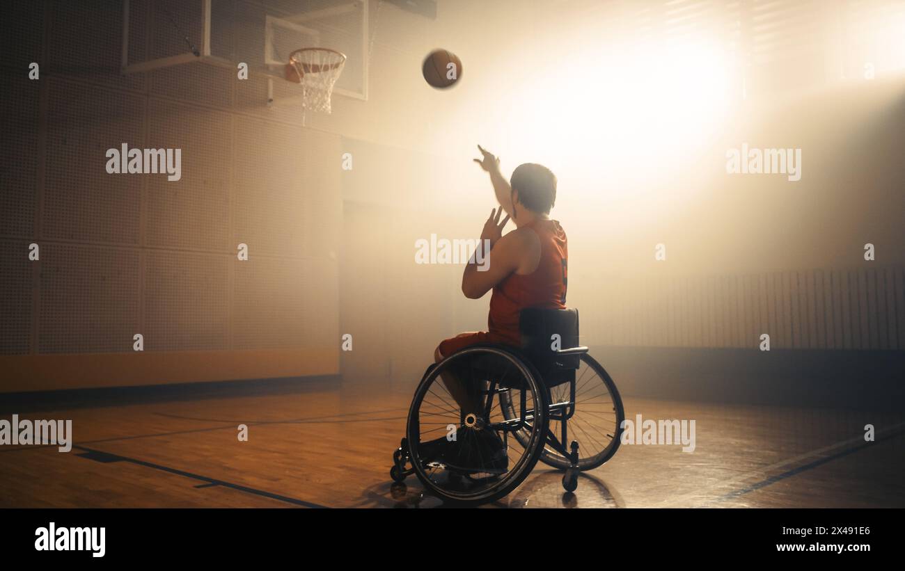 Wheelchair Basketball Player Wearing Red Uniform Shooting Ball ...