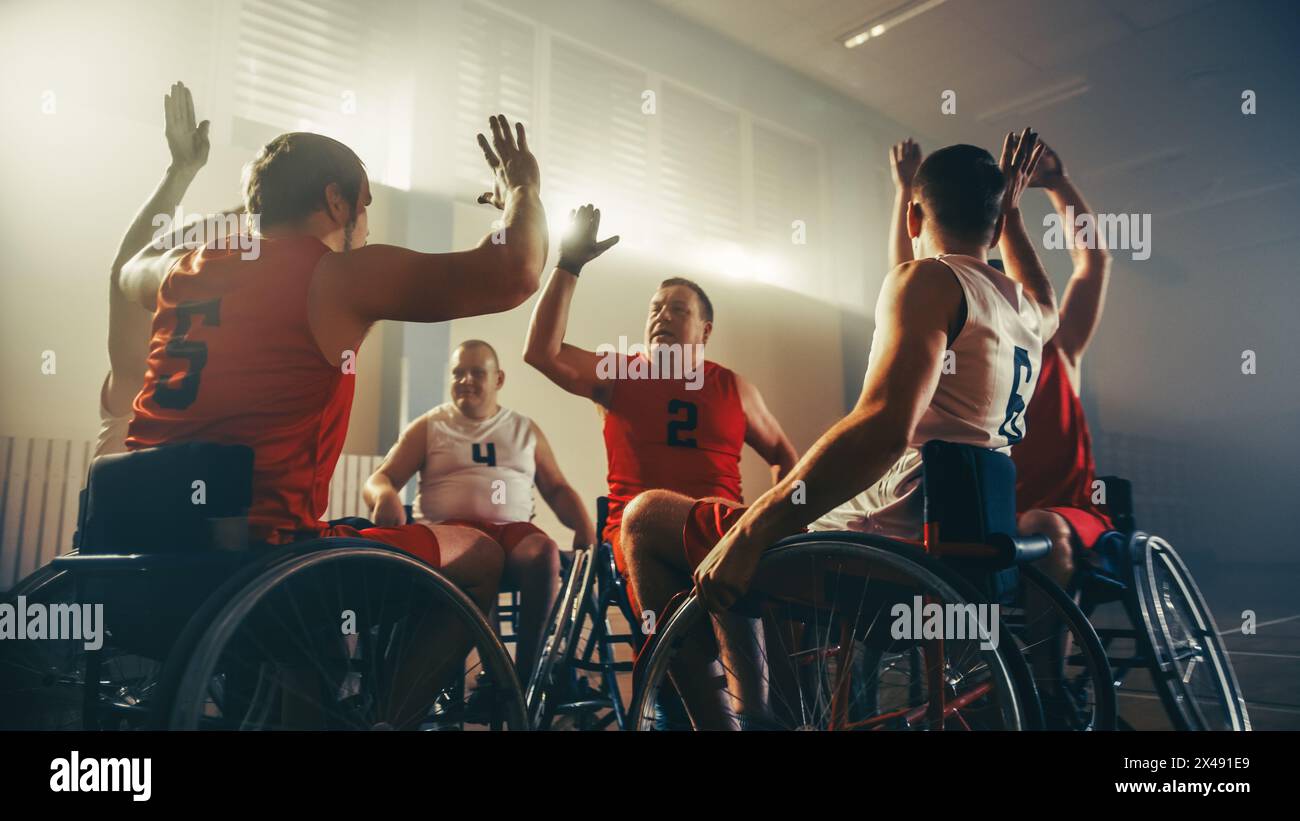 Wheelchair Basketball Game Court Winning Team Celebrate Victory, Cheer ...
