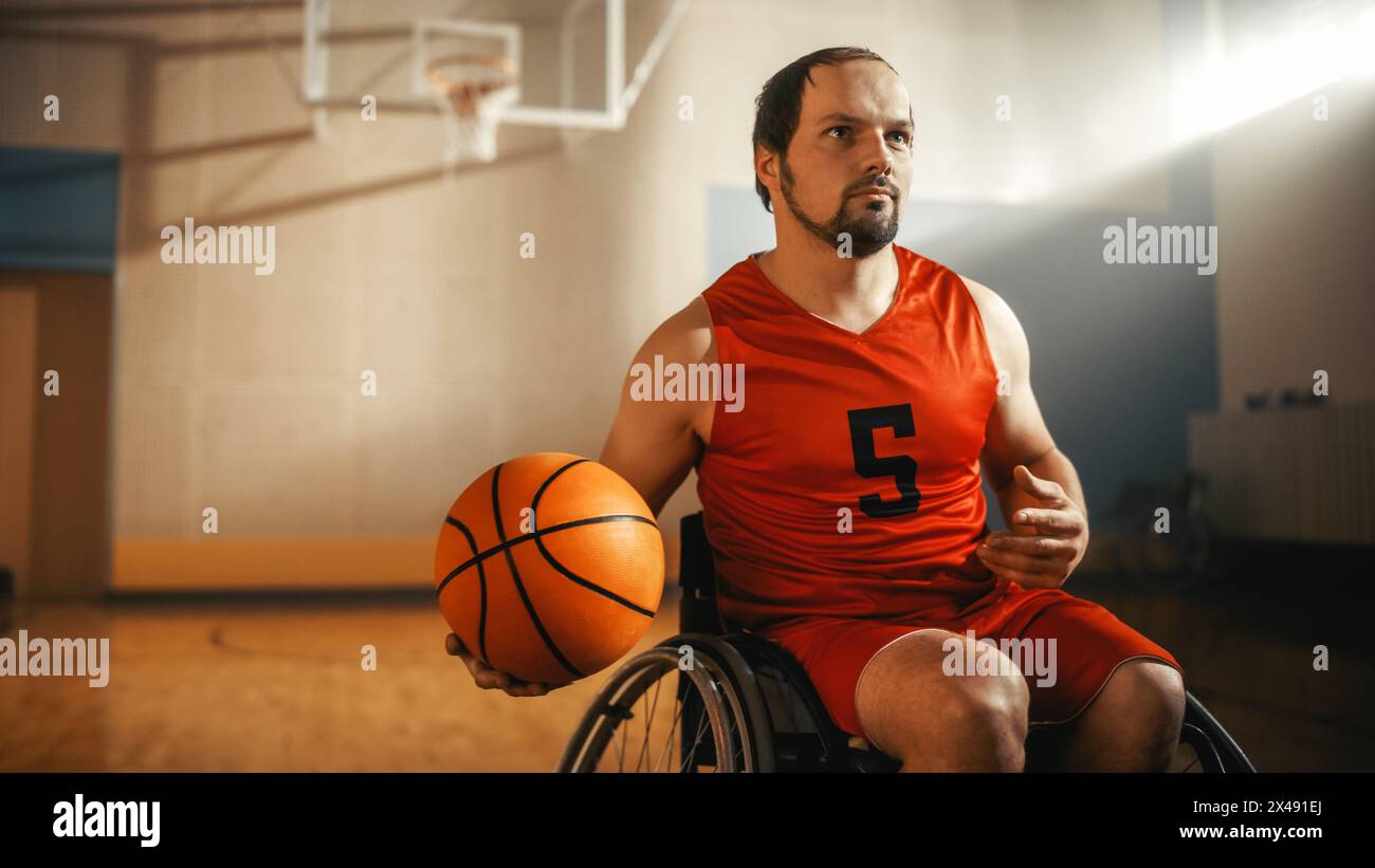 Portrait of Handsome Wheelchair Basketball Player Wearing Red Shirt ...