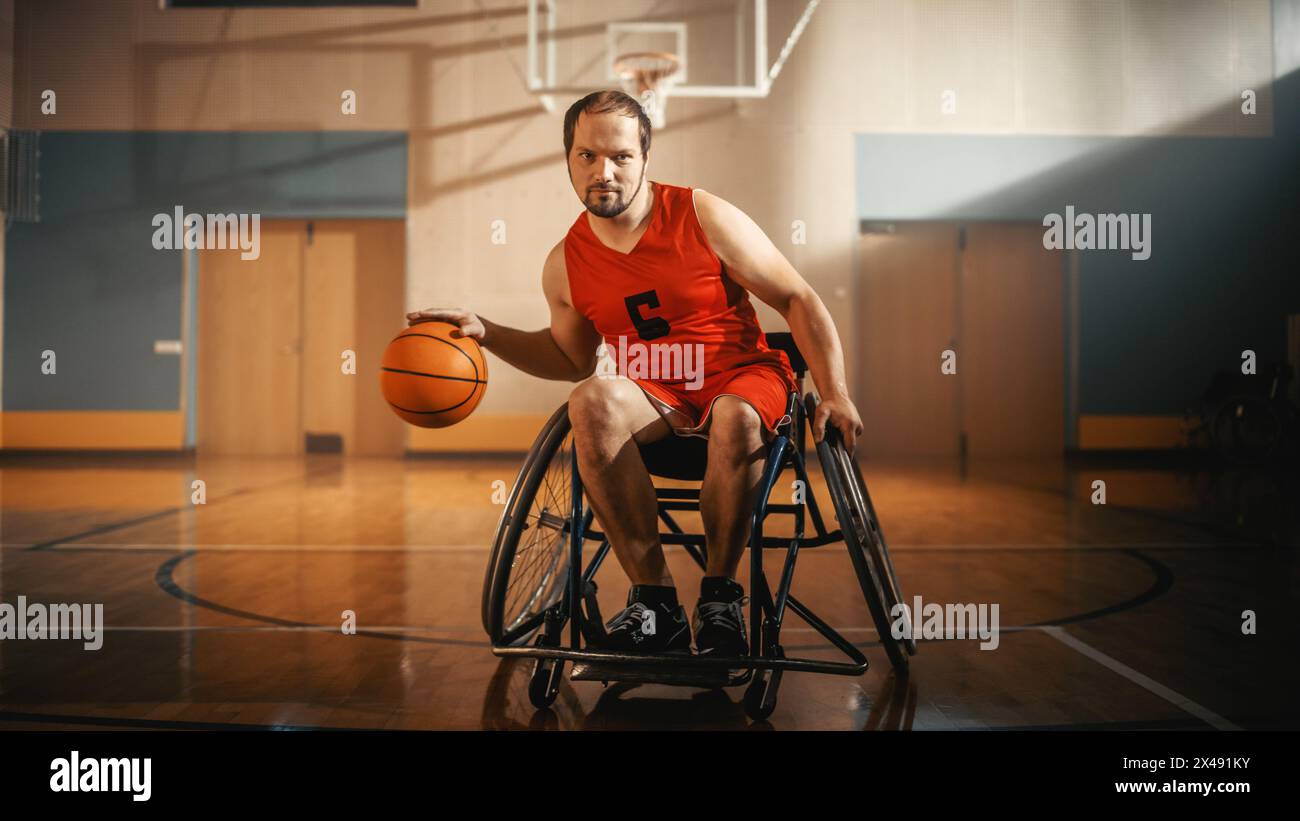 Portrait of Handsome Wheelchair Basketball Player Wearing Red Shirt ...