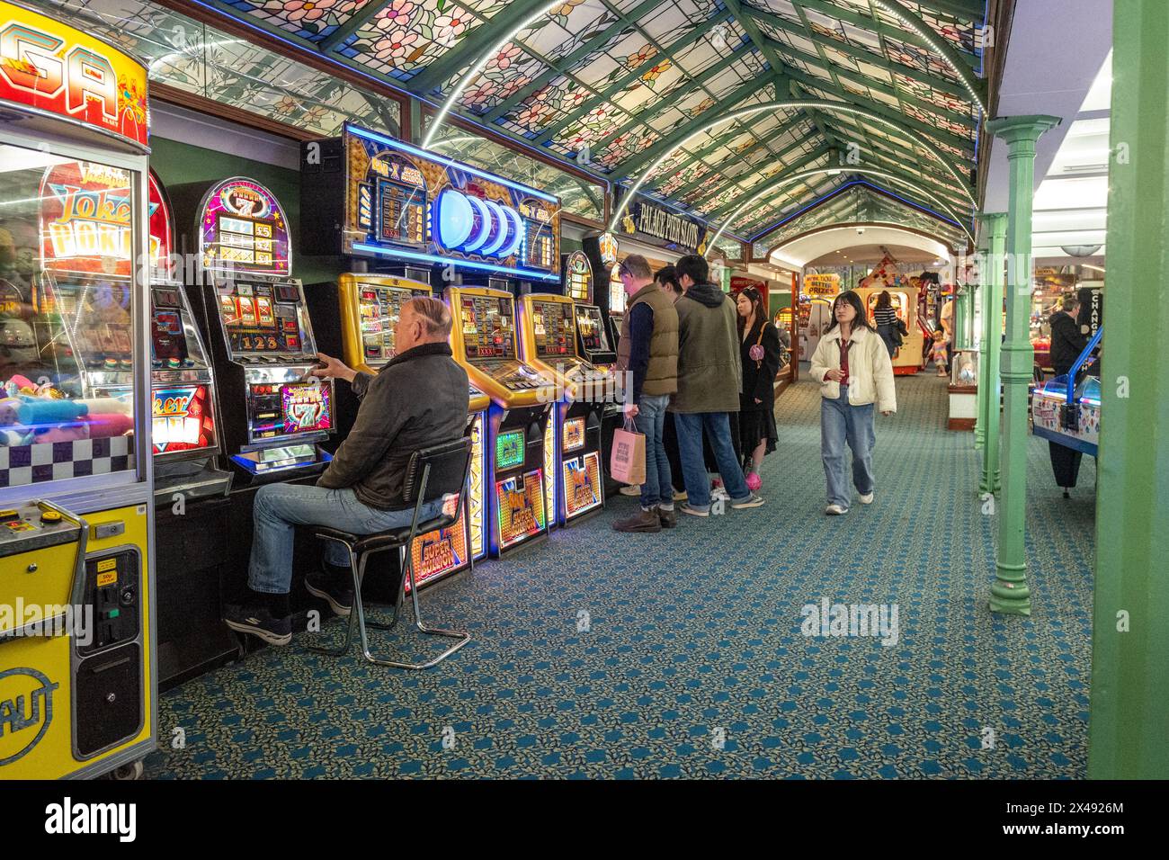Brighton, Aprl 30th 2024: Inside the arcade on The Palace Pier Stock ...