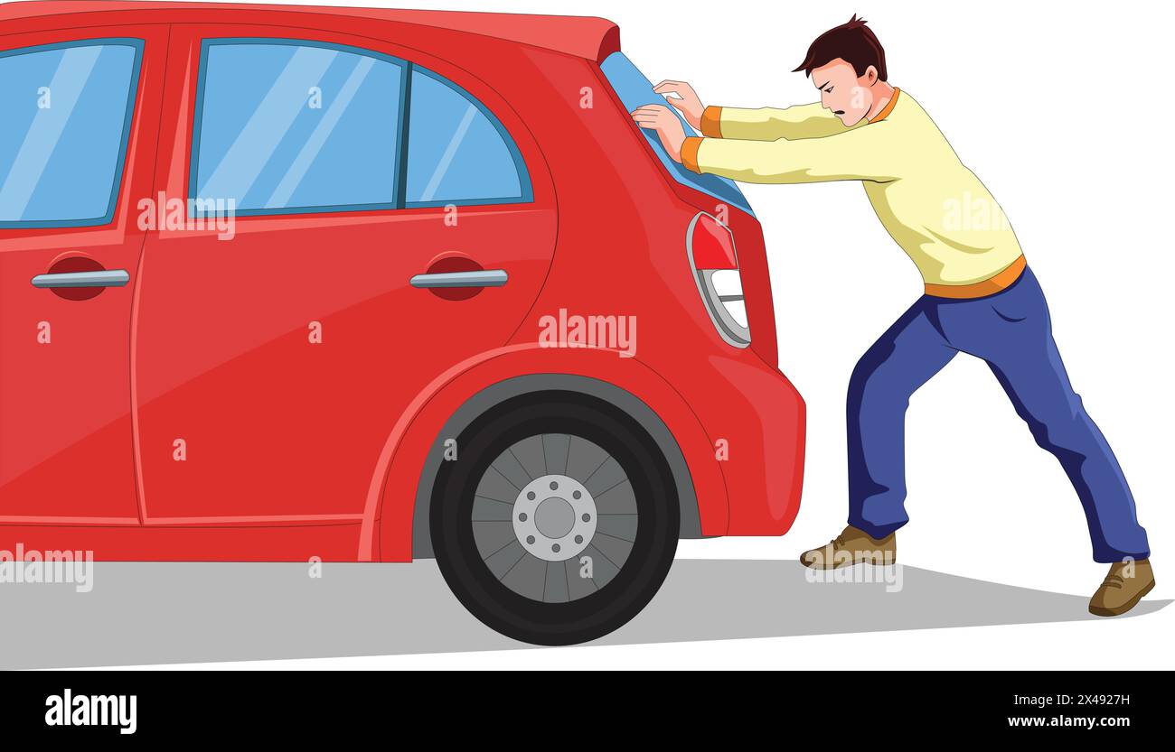 Man pushing car with his hands Stock Vector Image & Art - Alamy