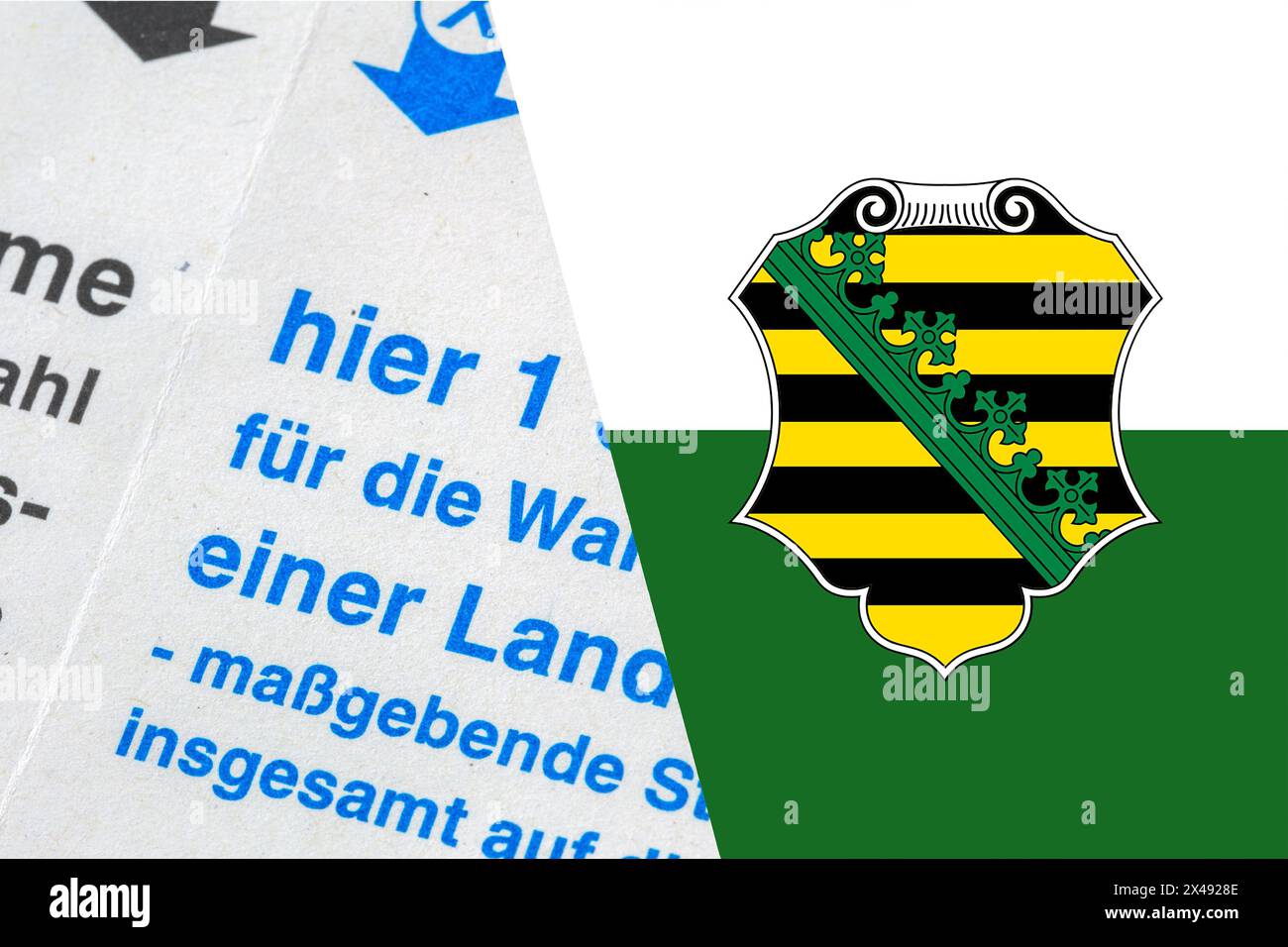 Symbol image of state election in Saxony: Flag of Saxony and close-up ...