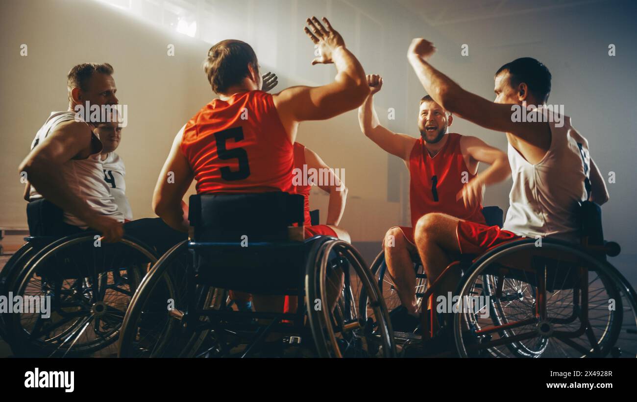 Wheelchair Basketball Game Court Winning Team Celebrate Victory, Cheer ...