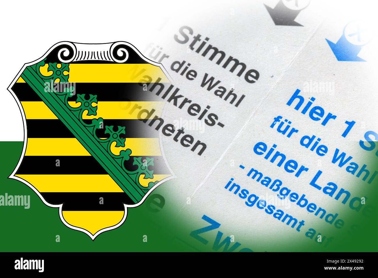 Symbol image of state election in Saxony: Flag of Saxony and close-up ...