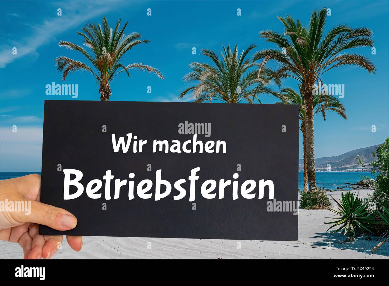 Symbol image company holidays: Sign with the german inscription WIR ...
