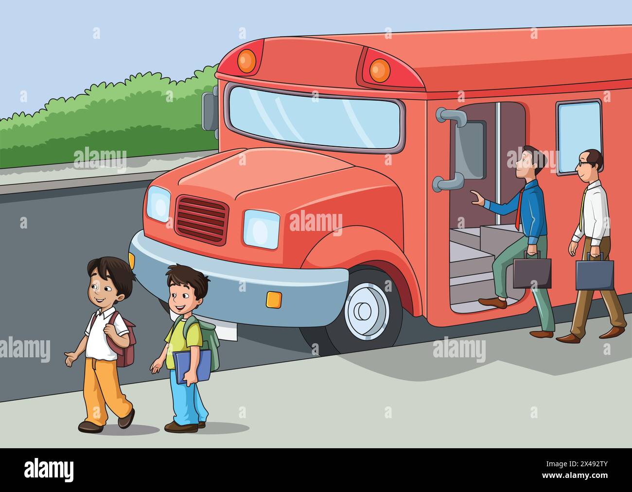 Passengers getting into bus Stock Vector Images - Alamy