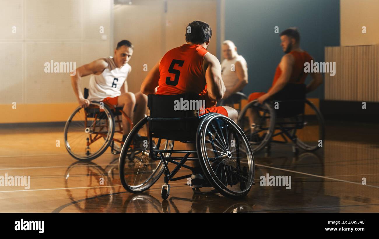 Wheelchair Basketball Game Court: Players Competing, Dribbling ...