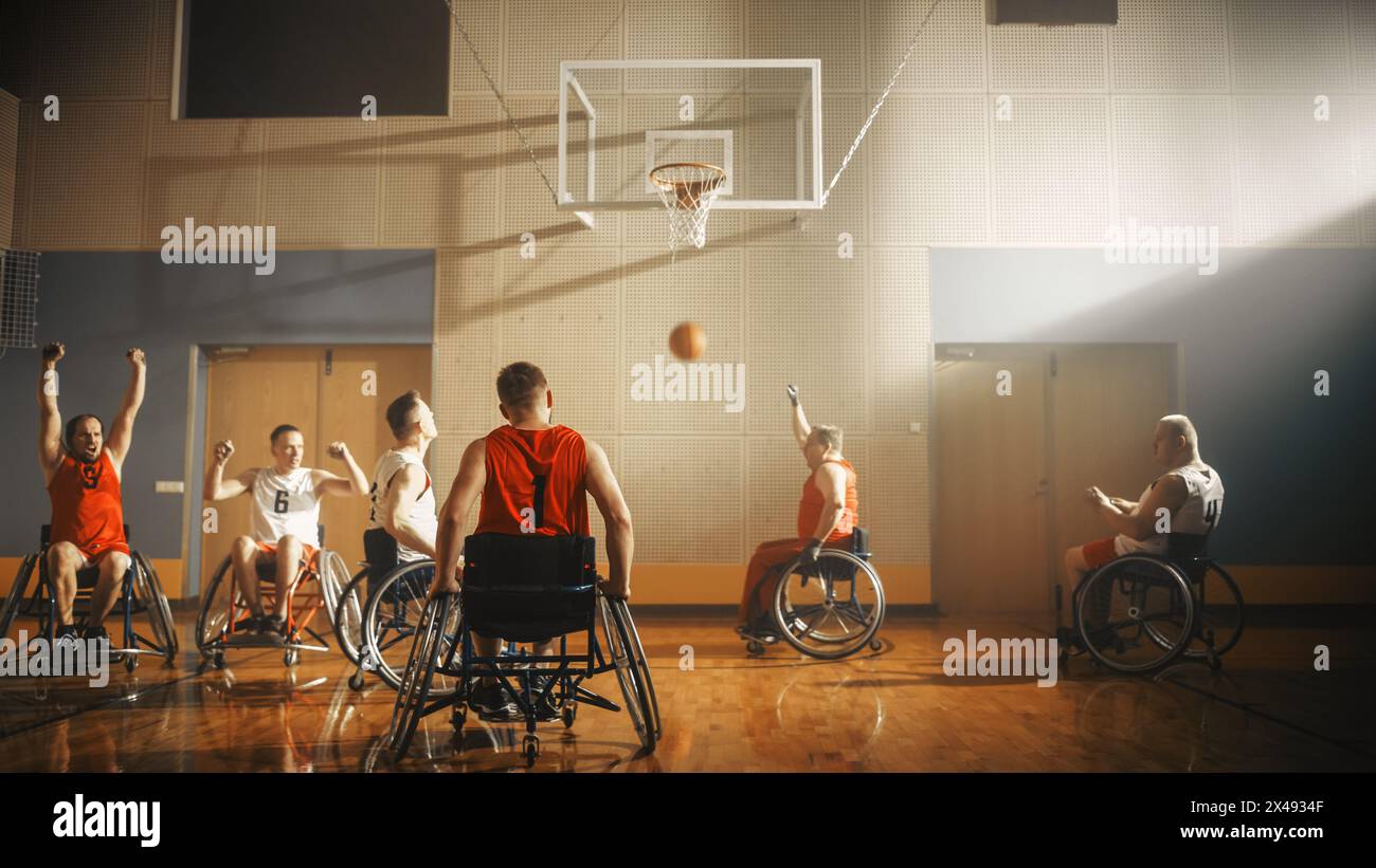 Wheelchair Basketball Game: Professional Players Competing, Dribbling ...