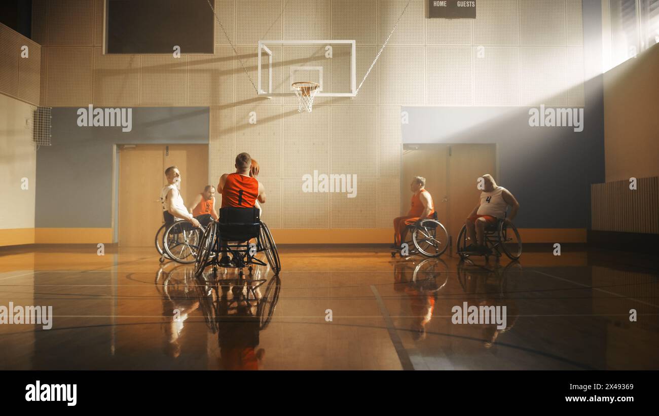 Wheelchair Basketball Game Court: Players Competing, Dribbling ...