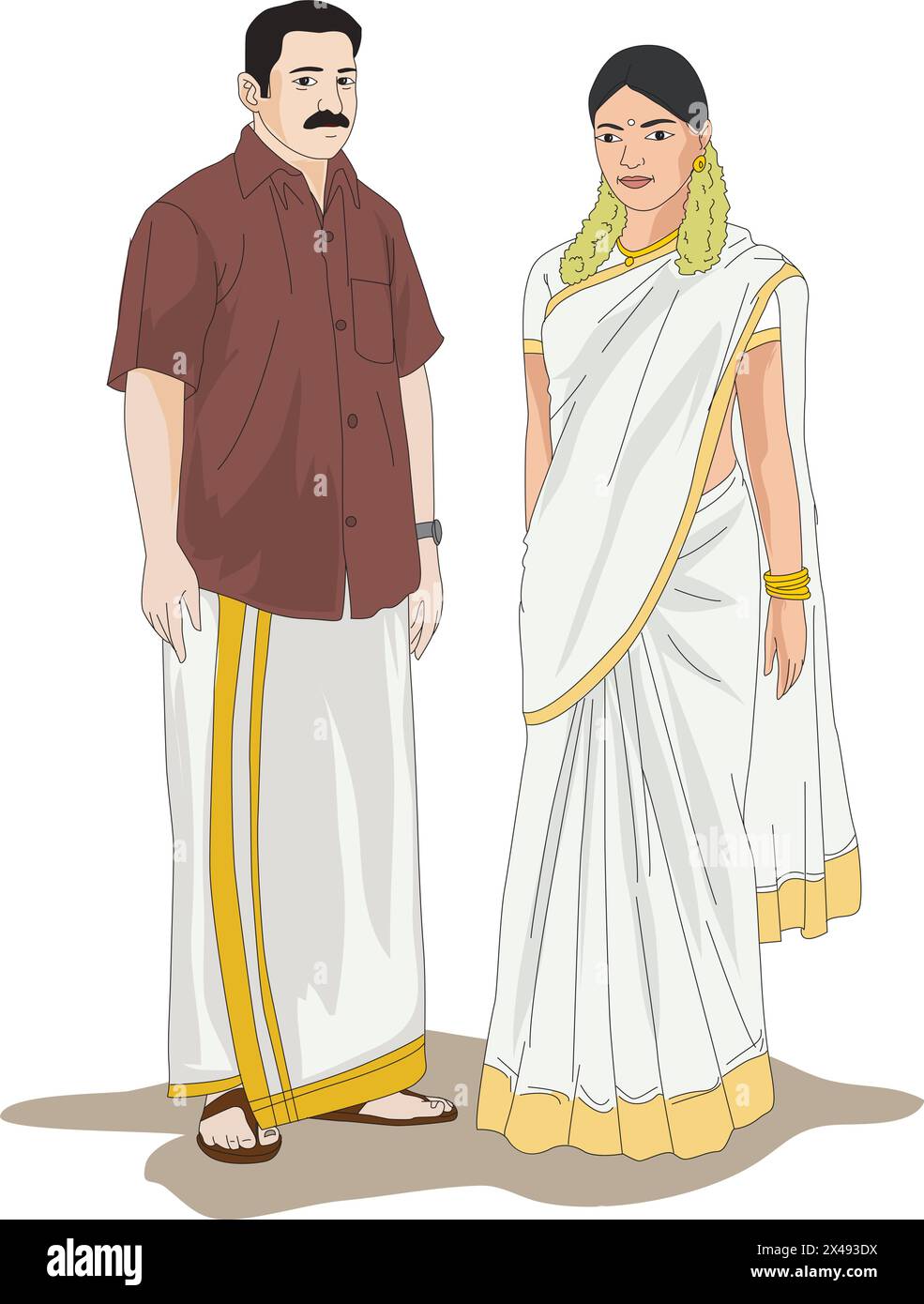 A South Indian couple wearing traditional dress Stock Vector Image & Art - Alamy