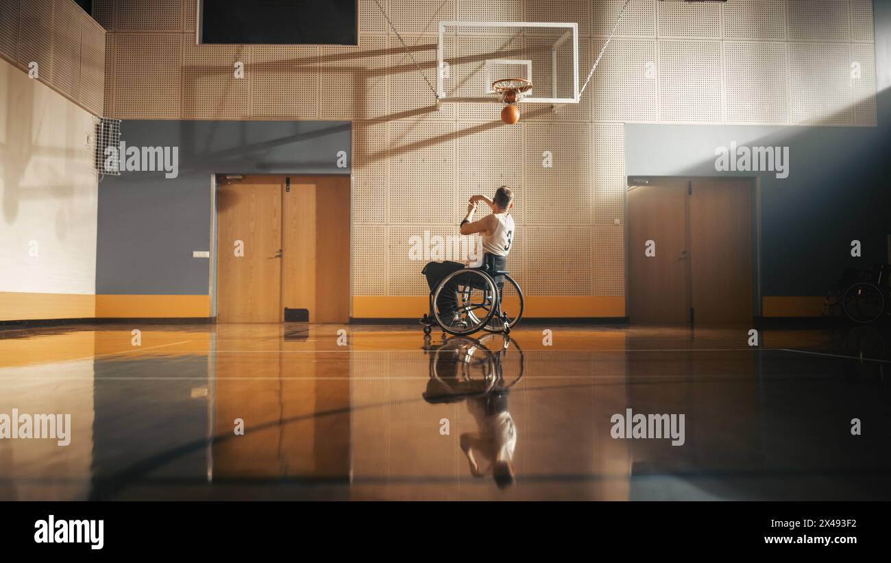 Wheelchair Basketball Player Wearing White Shirt Shooting Ball ...