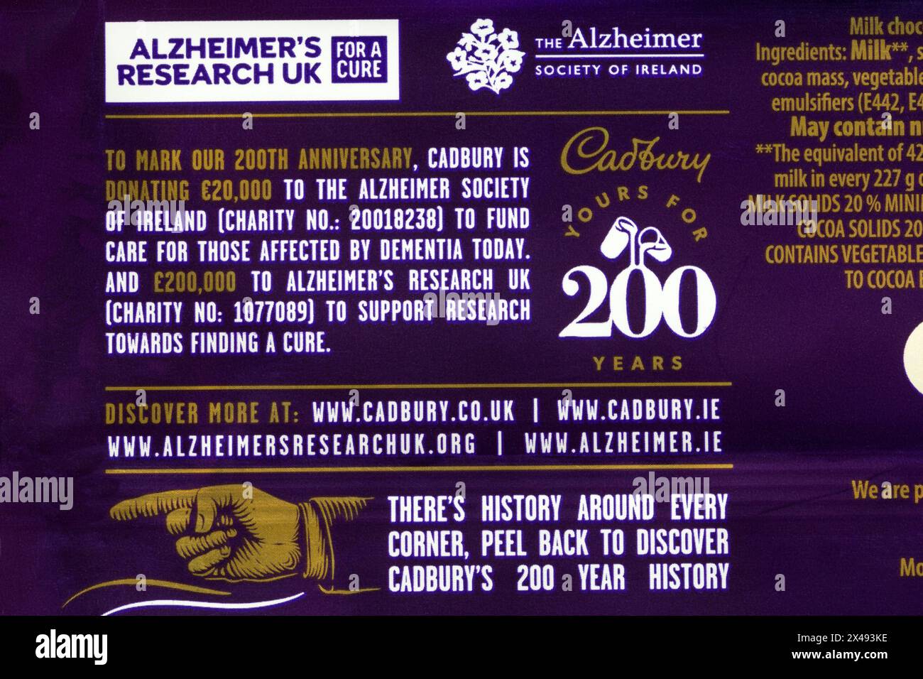 information on Cadbury's 200 year bar of Dairy Milk milk chocolate bar ...