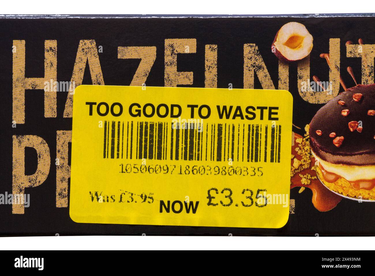 Too good to waste reduced food yellow sticker on box of Gü Hazelnut ...