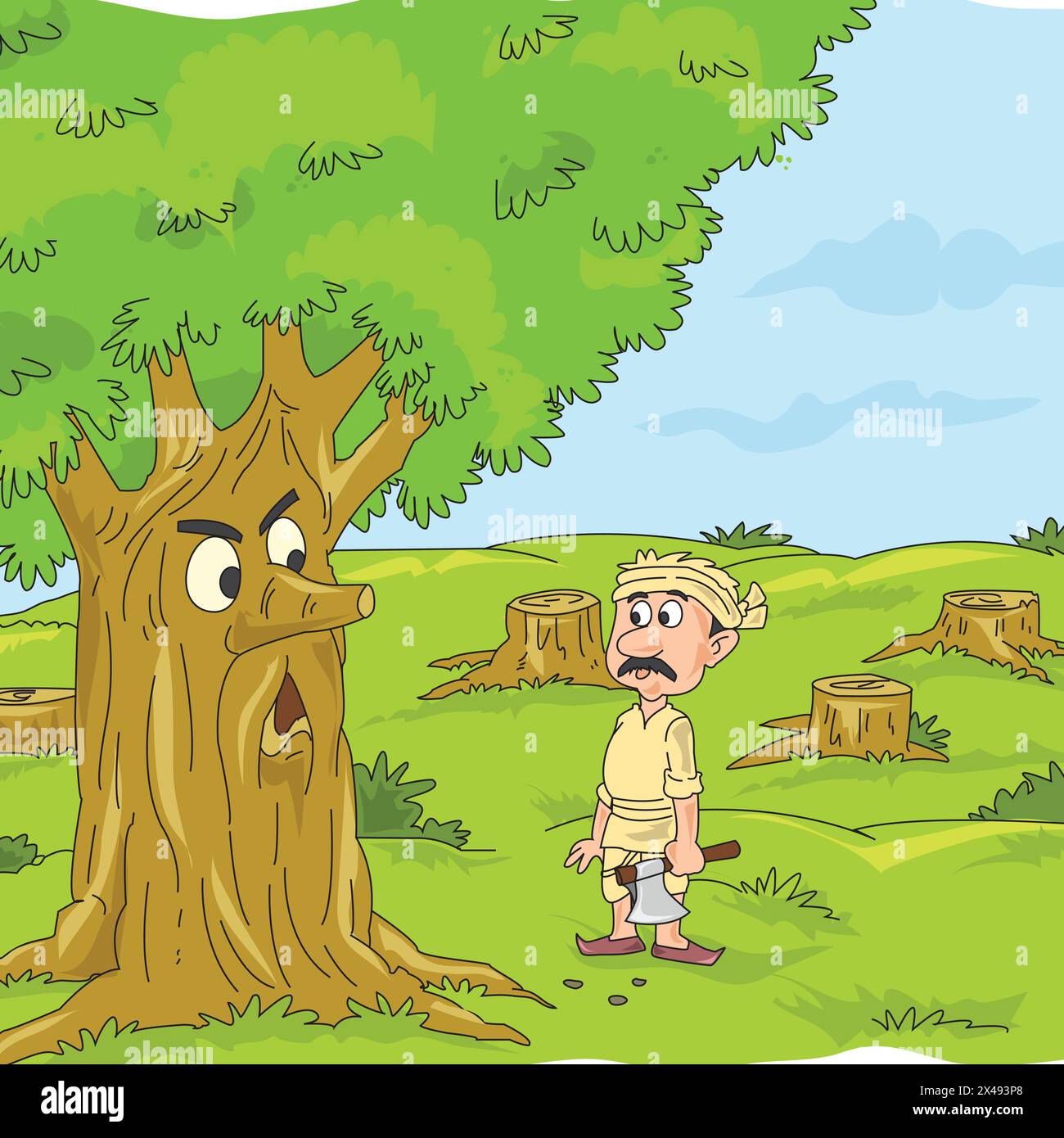 Tree looking at the man with a shocked expression Stock Vector Image ...