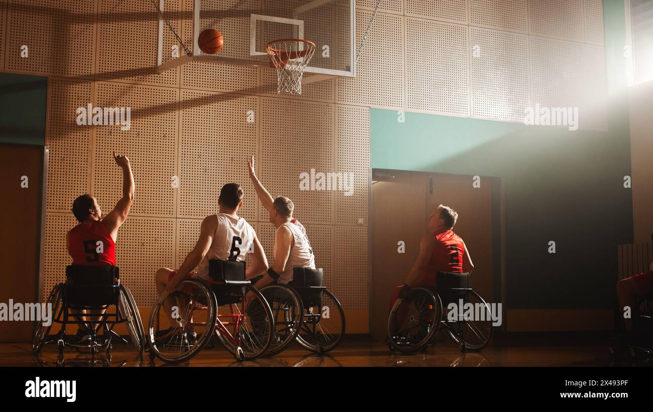 Wheelchair Basketball Game: Professional Players Competing, Dribbling ...