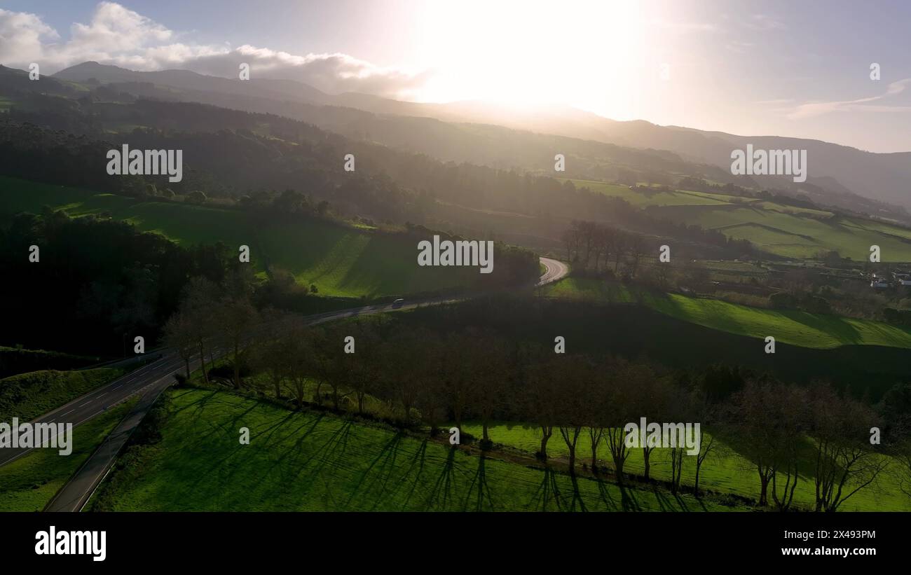 green mountains of Sao Miguel island in atlantic ocean, Azores ...