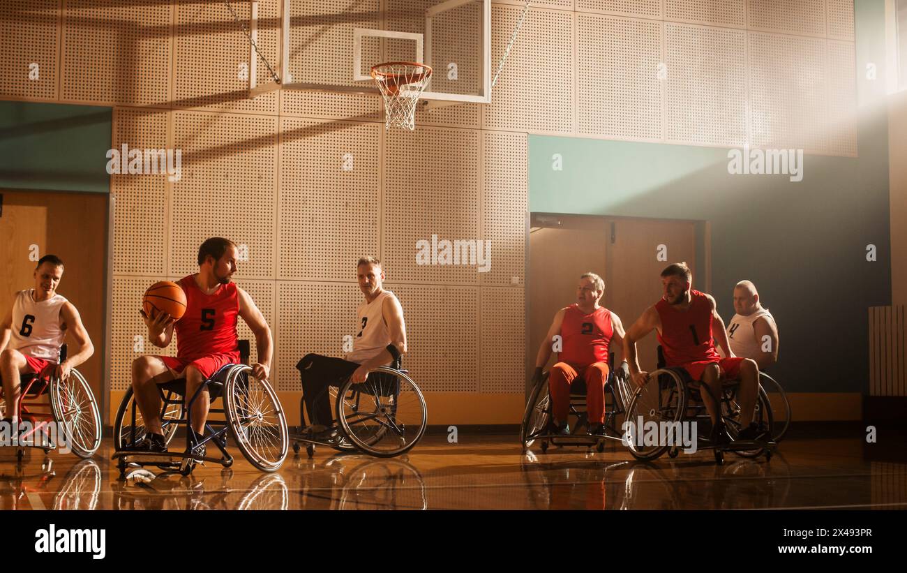 Wheelchair Basketball Game Court: Players Competing, Dribbling ...