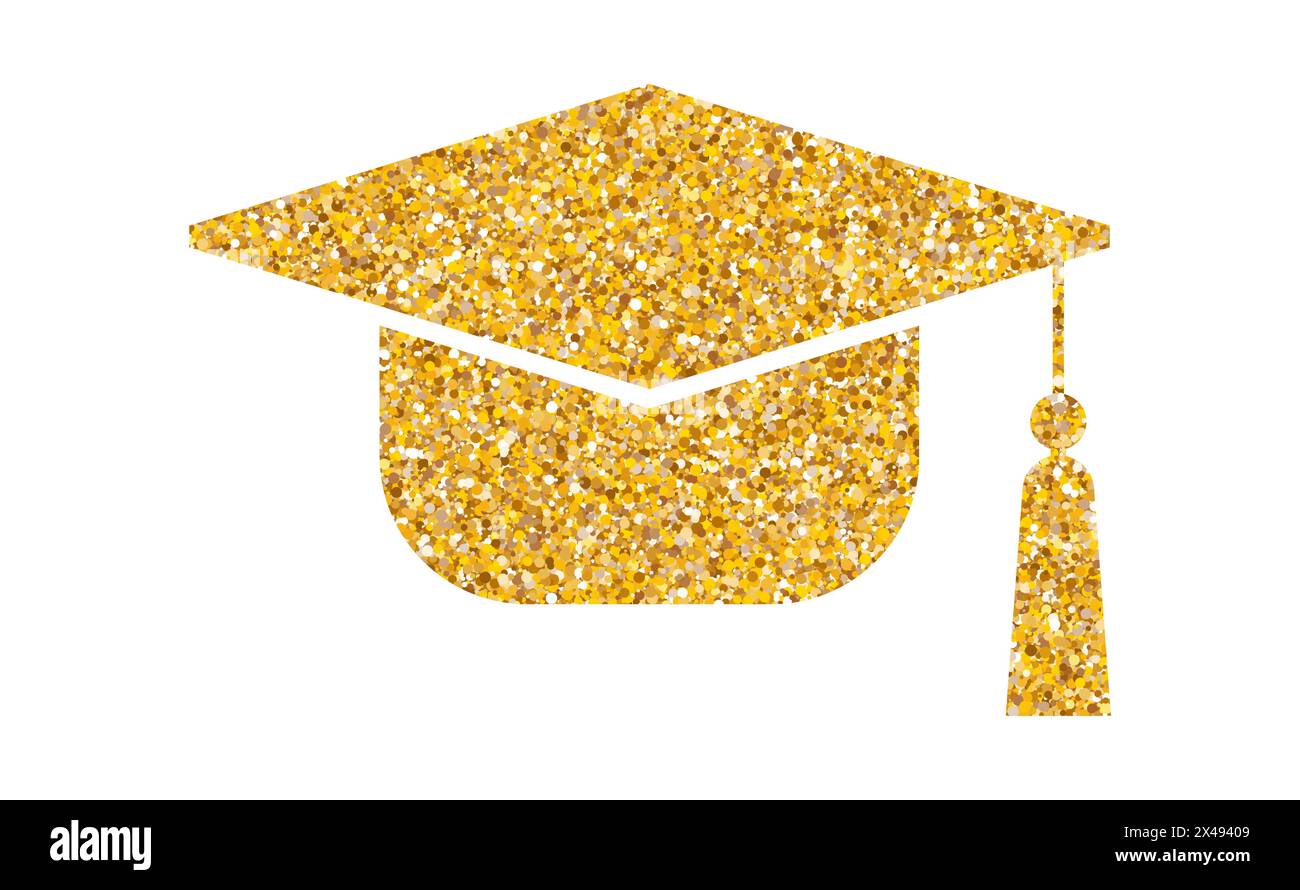 Graduation hat glitter logo. Graduate cap flat sparkling luxury gold ...