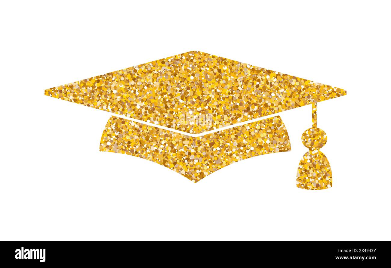 Graduation hat glitter logo. Graduate cap flat sparkling luxury gold ...