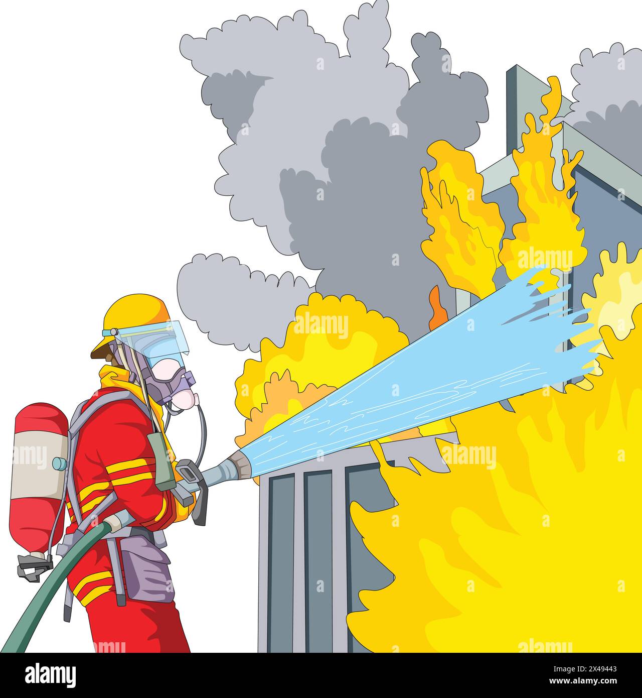 A fireman extinguishing fire using water pipe Stock Vector Image & Art ...