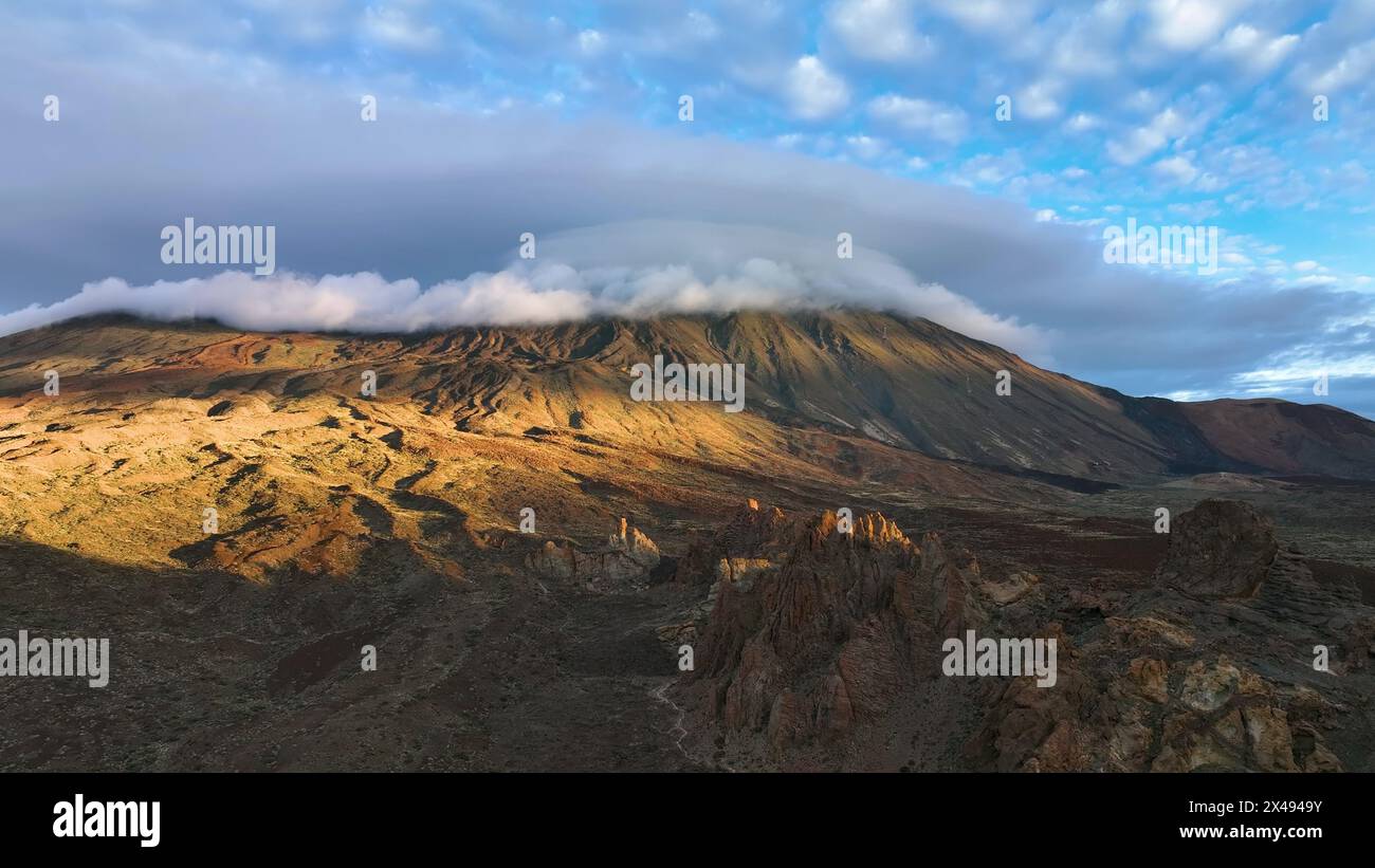 4K Aerial footage of Teide National park and mount Teide of clouds ...
