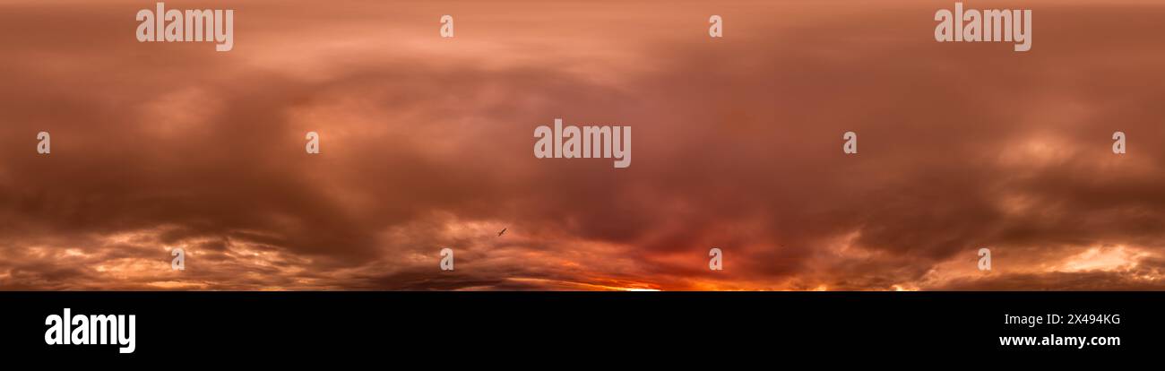 Dramatic Sunset sky 360 panorama. Vibrant sky with bright glowing red ...