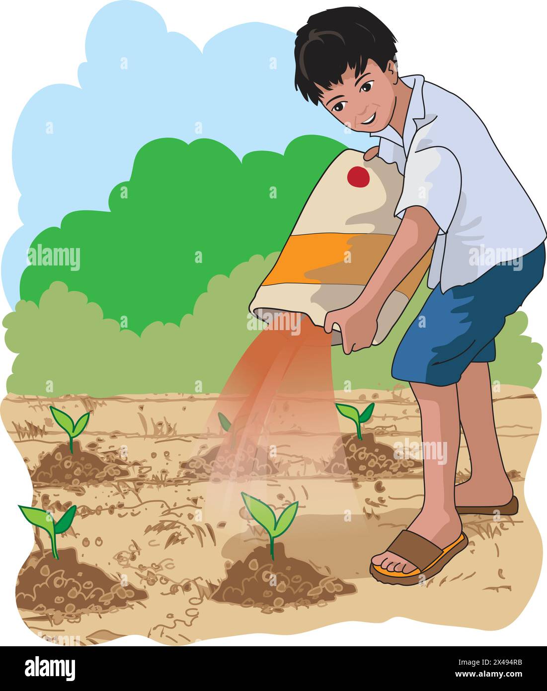Cute little boy putting manures in the field Stock Vector Image & Art ...