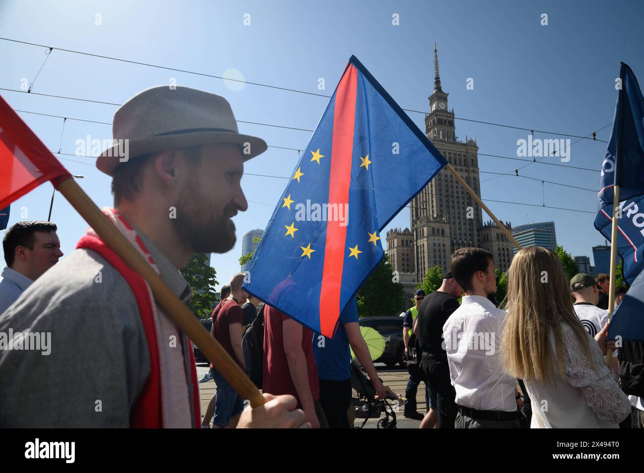 Far-Right Movements PolExit Dmonstration In Warsaw. Demonstrators wave ...